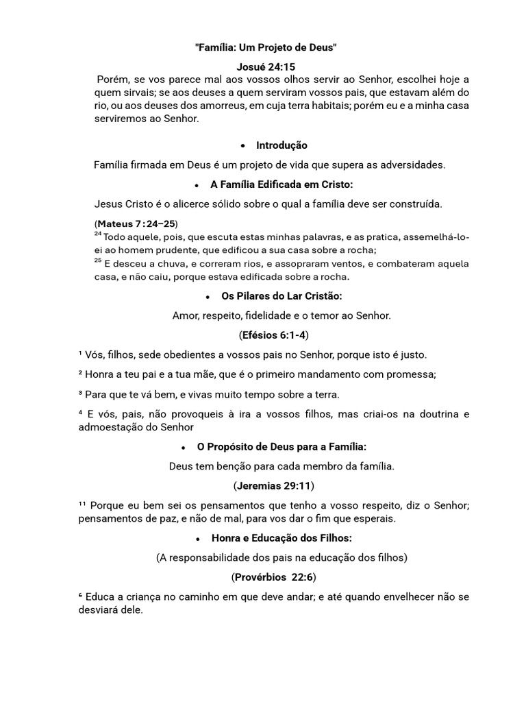 Família: Projeto Divino e Seus Pilares | PDF | Família | Amor