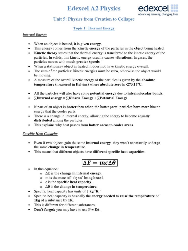 A2 Physics: Thermal Energy Basics | PDF | Gases | Heat Capacity