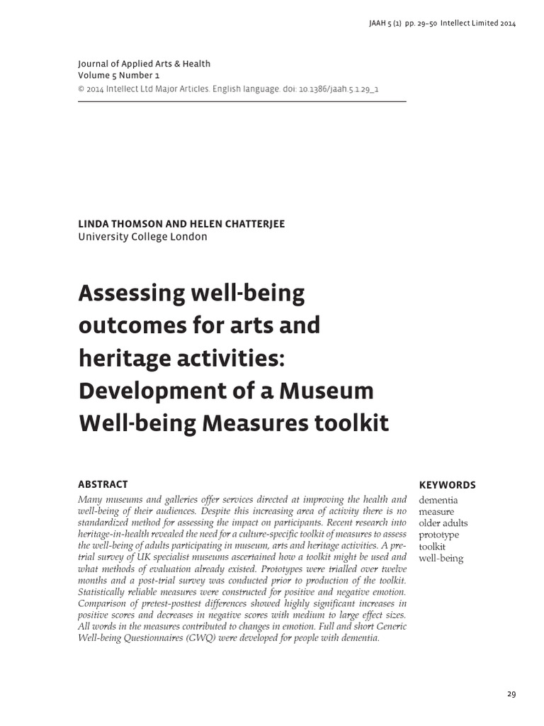 Assessing Well-Being Outcomes For Arts and Heritage Activities ...