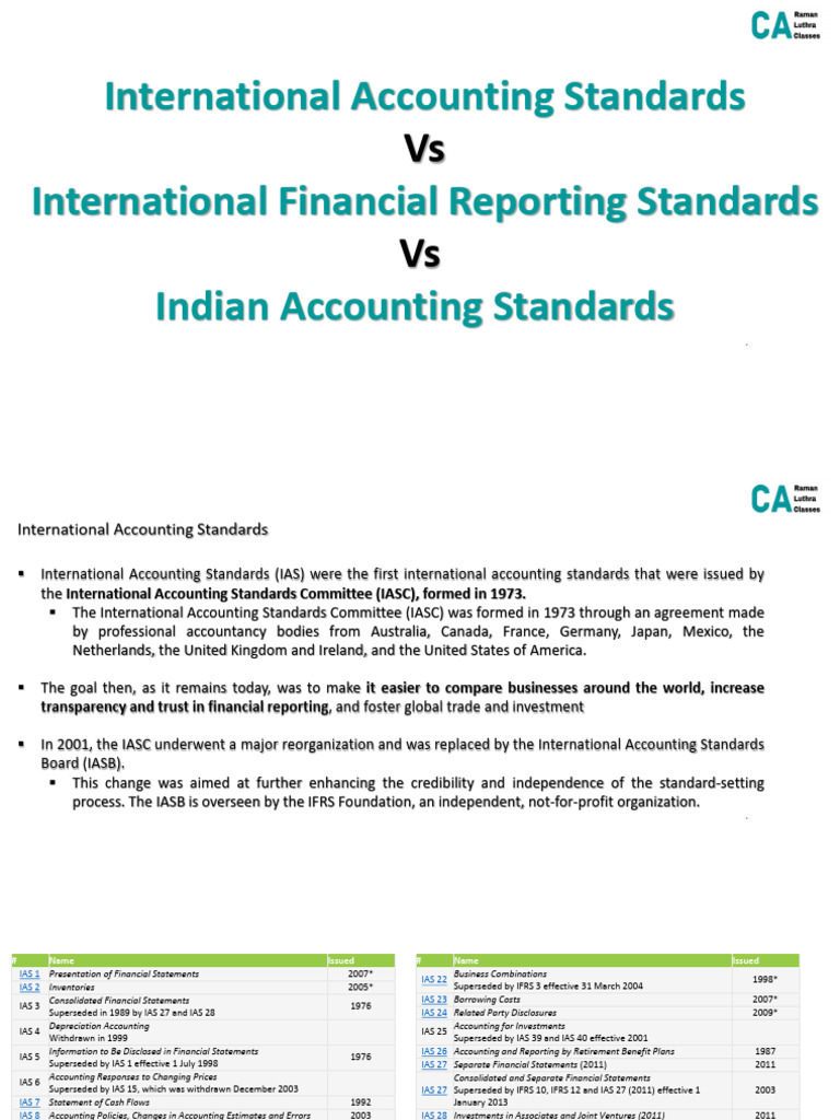 IAS vs IFRS vs Indian Standards Explained | PDF | International ...