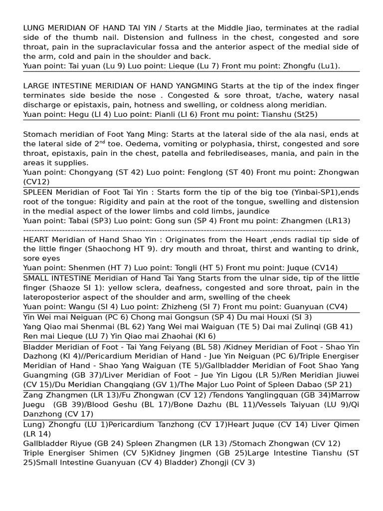 Lung Meridian of Hand Tai Yin | PDF | Meridian (Chinese Medicine) | Anatomy