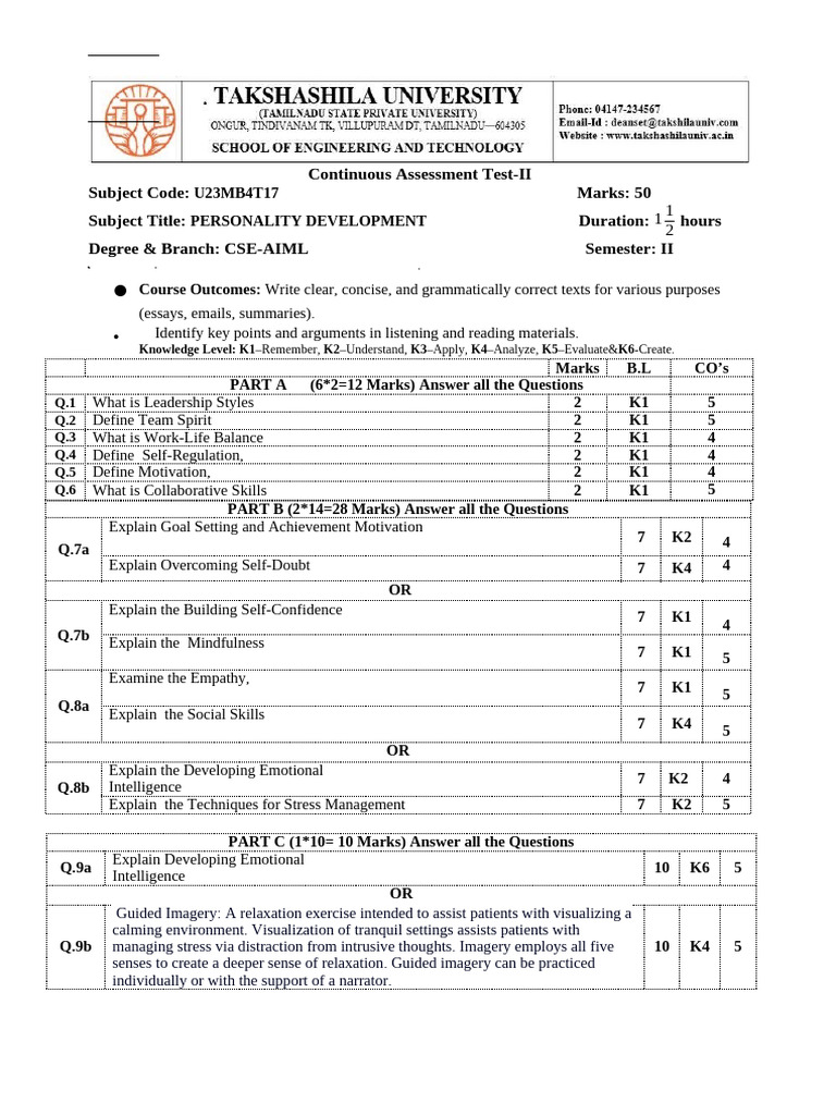 Cat II PD Aiml Question Paper DR - Prathiba | PDF | Psychology ...