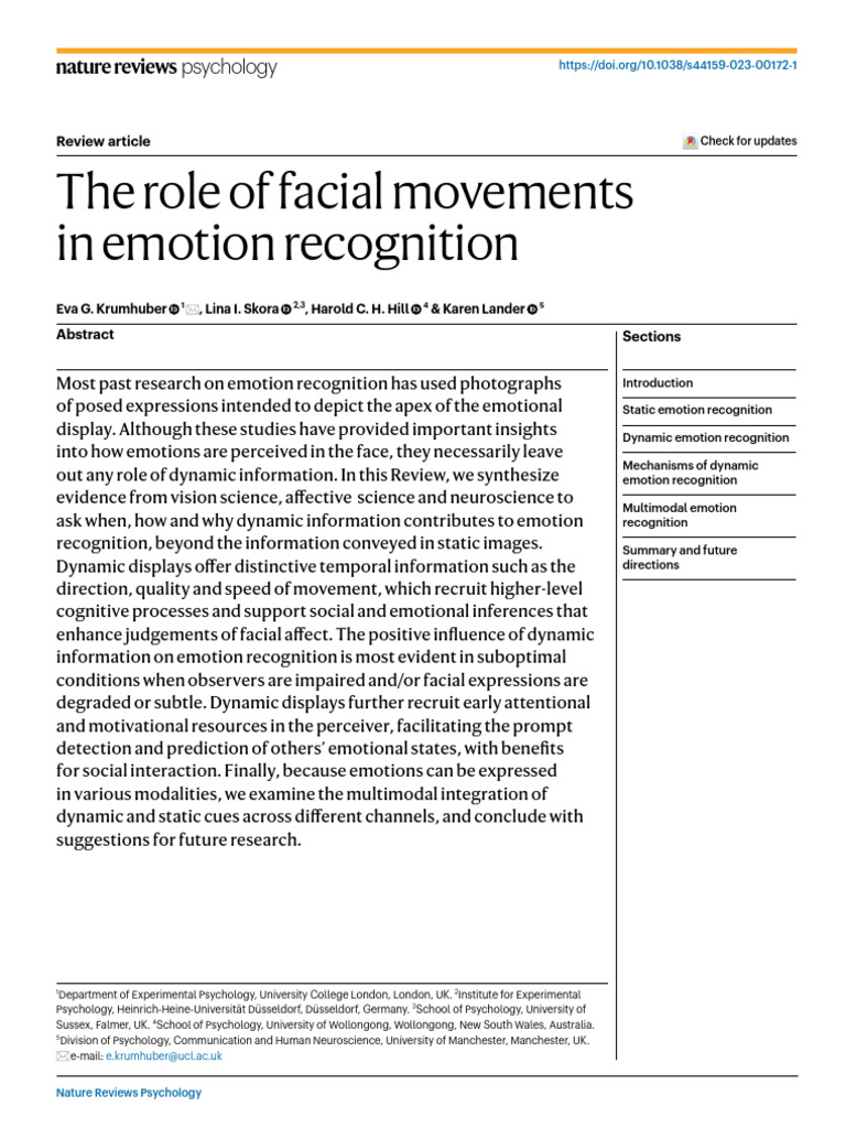 Dynamic Facial Movements in Emotion Recognition | PDF | Emotions ...