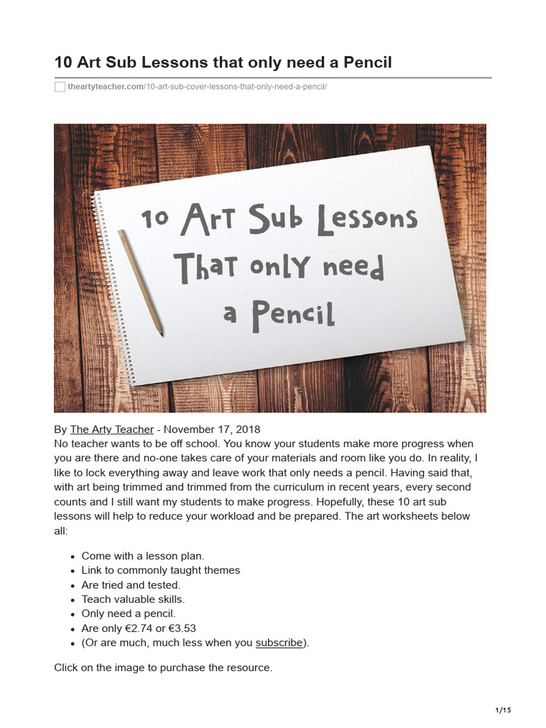10 Art Sub Lessons that only need a Pencil | PDF | Drawing ...