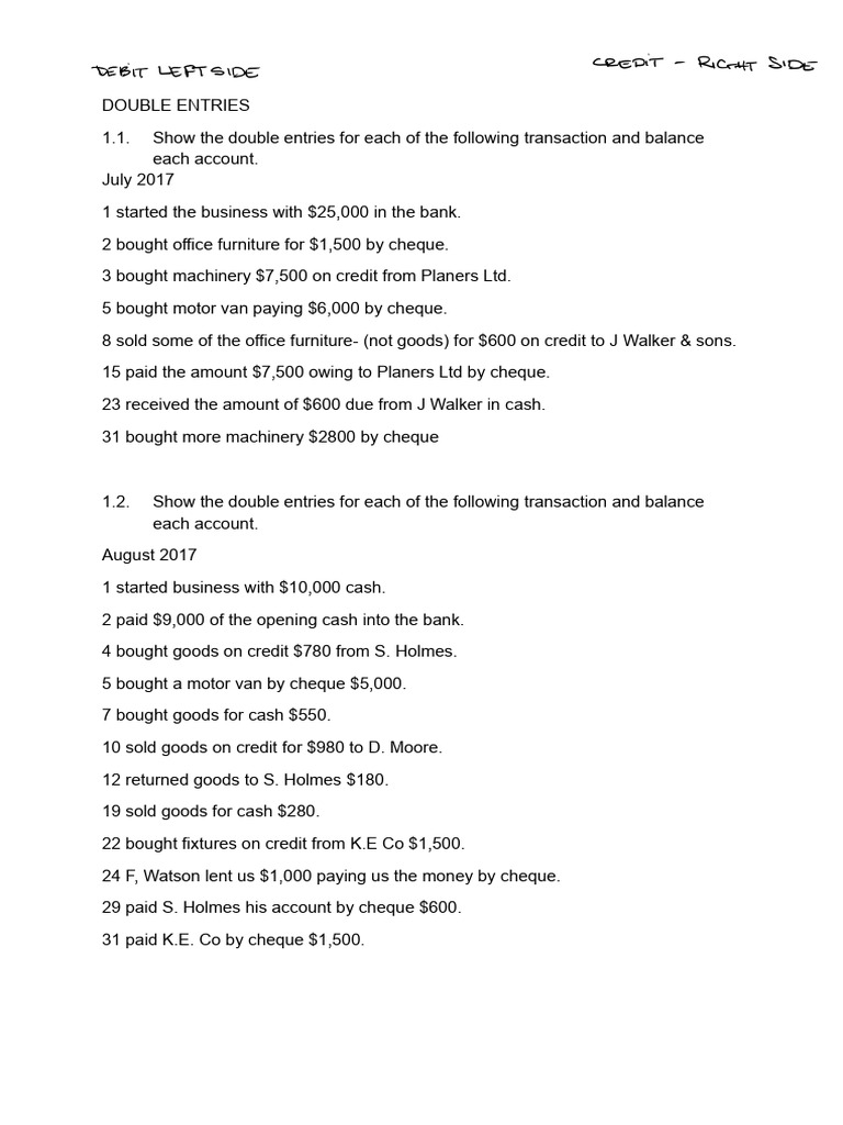 Double Entry Questions | PDF