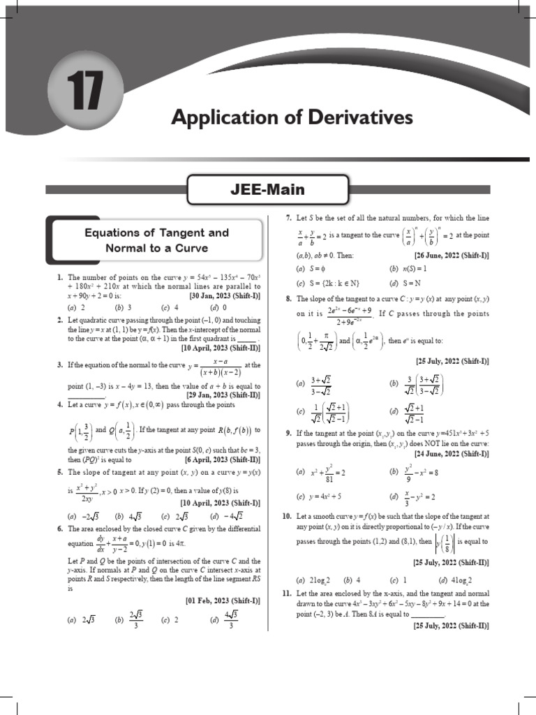 PYQs (JEE Main & Advance) Application of Derivatives | PDF | Tangent | Slope