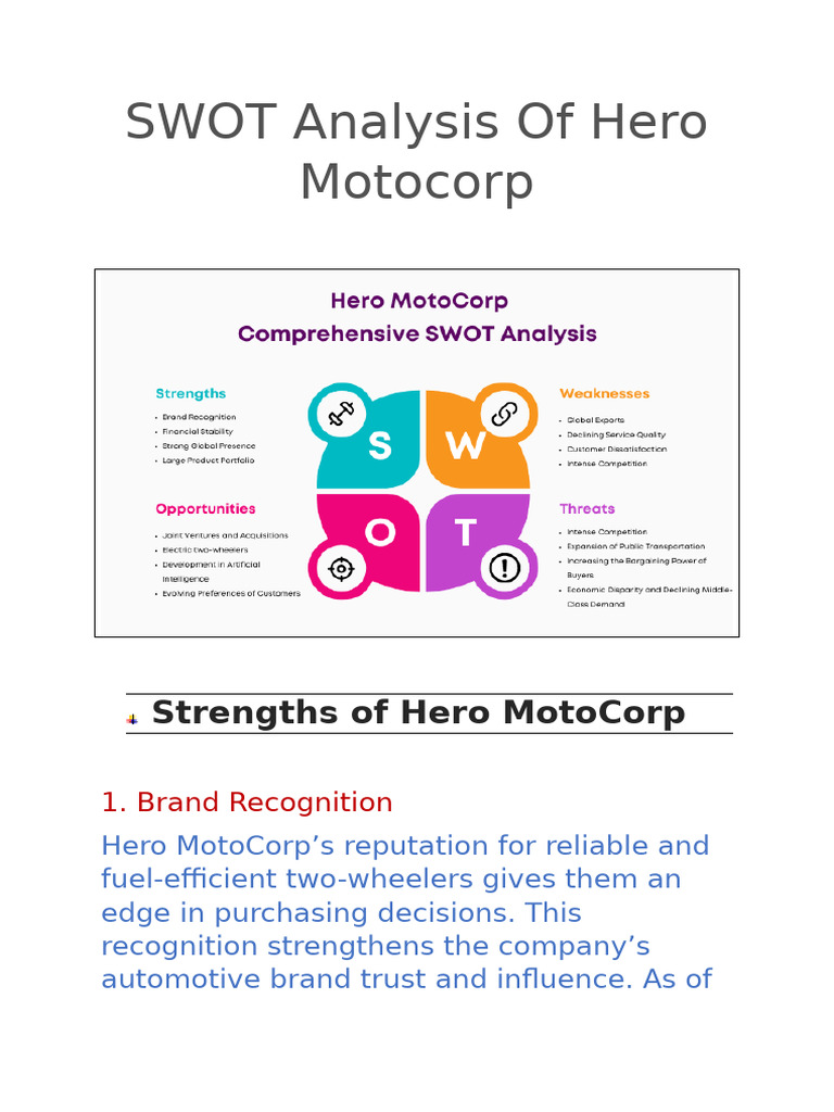 SWOT Analysis of Hero Motocorp | PDF | Market (Economics) | Brand