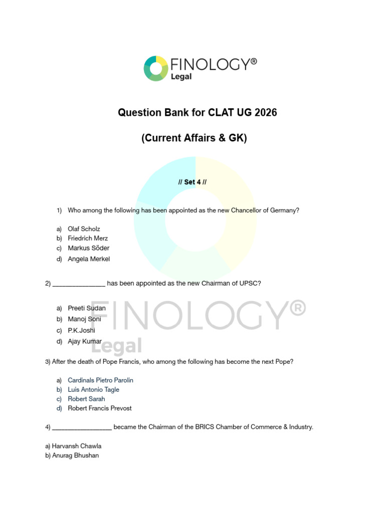 CLAT UG 2026 Current Affairs Question Bank | PDF
