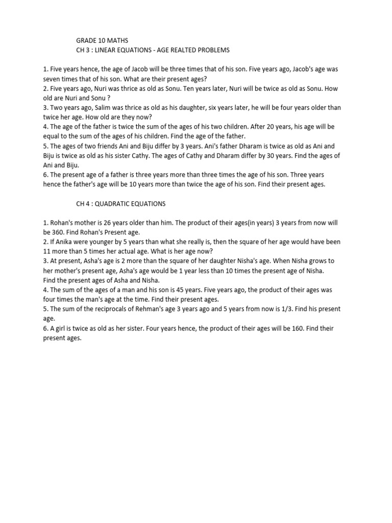 Age Problems CH 3 and 4 | PDF