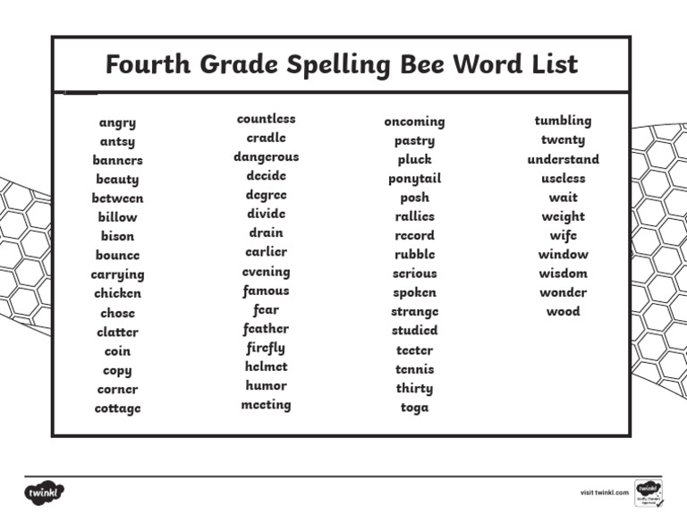 Black and White Fourth Grade Spelling Bee Word List | PDF