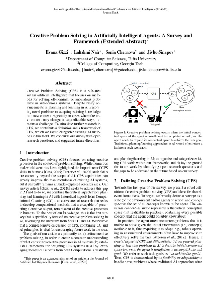 Creative Problem Solving in Artificially Intelligent Agents A Survey ...