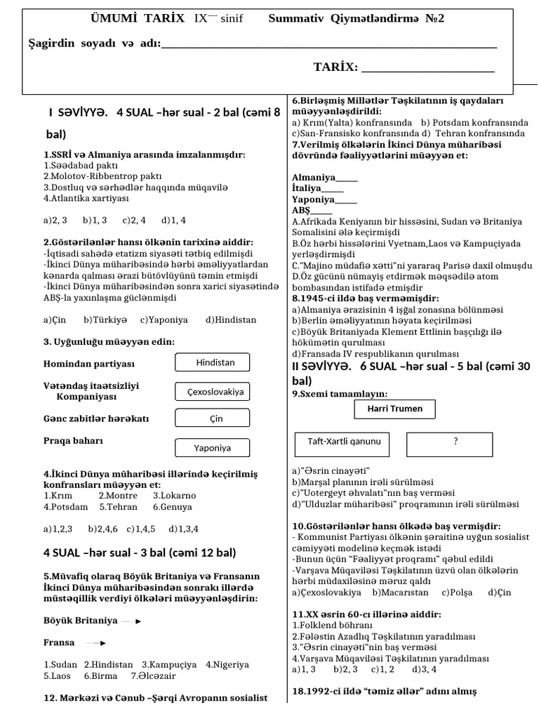 9 S.ümumi Tarix SQ-2 | PDF