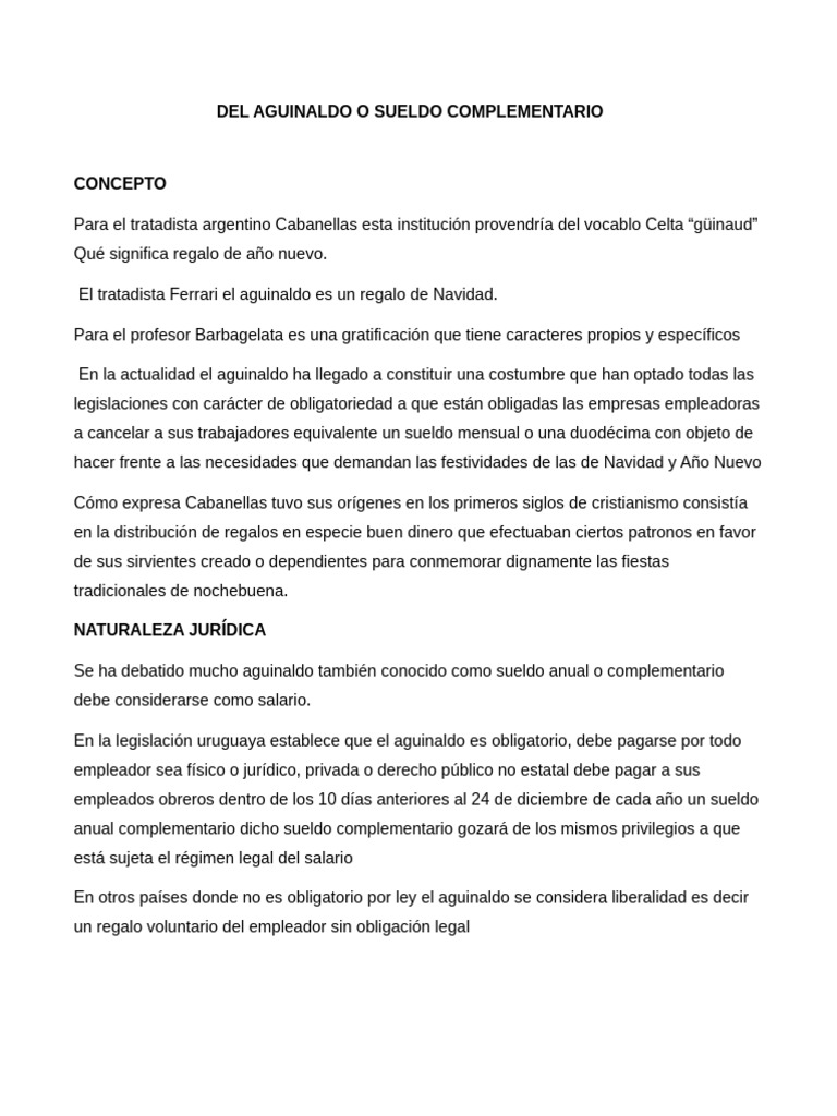 Aguinaldo: Concepto y Naturaleza Jurídica | PDF | Salario