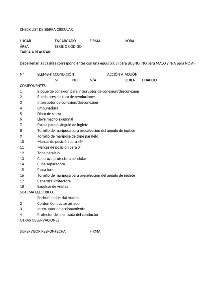 Checklist Sierra Circular | PDF