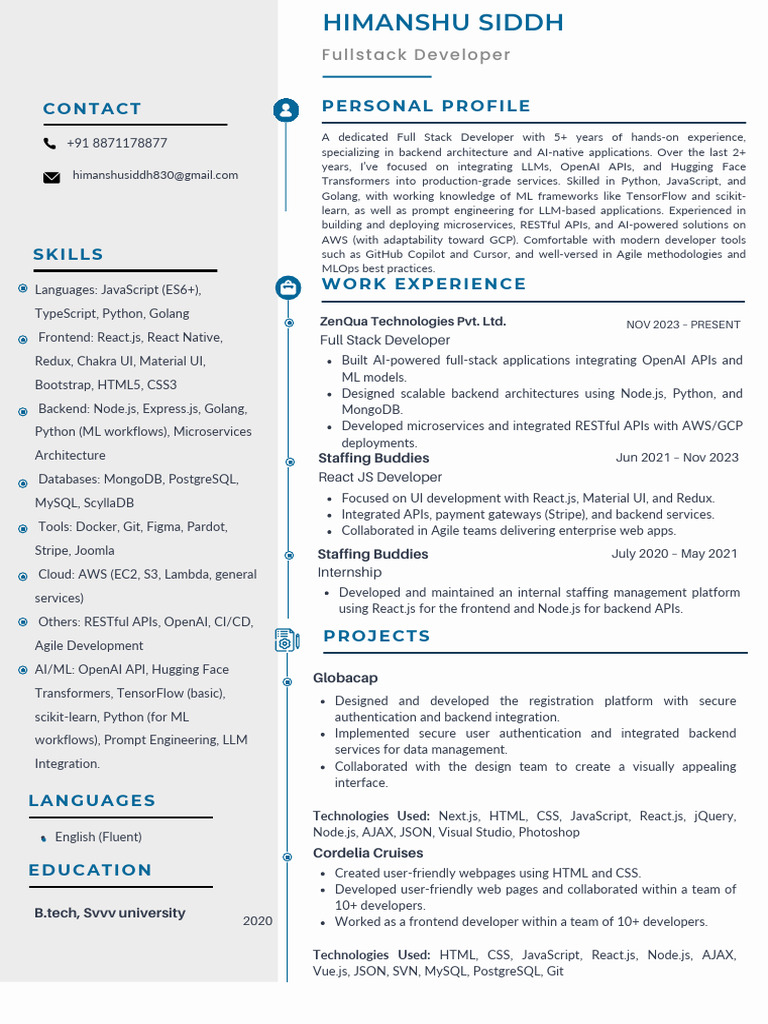 Himanshu’s Resume | PDF | Ajax (Programming) | Java Script