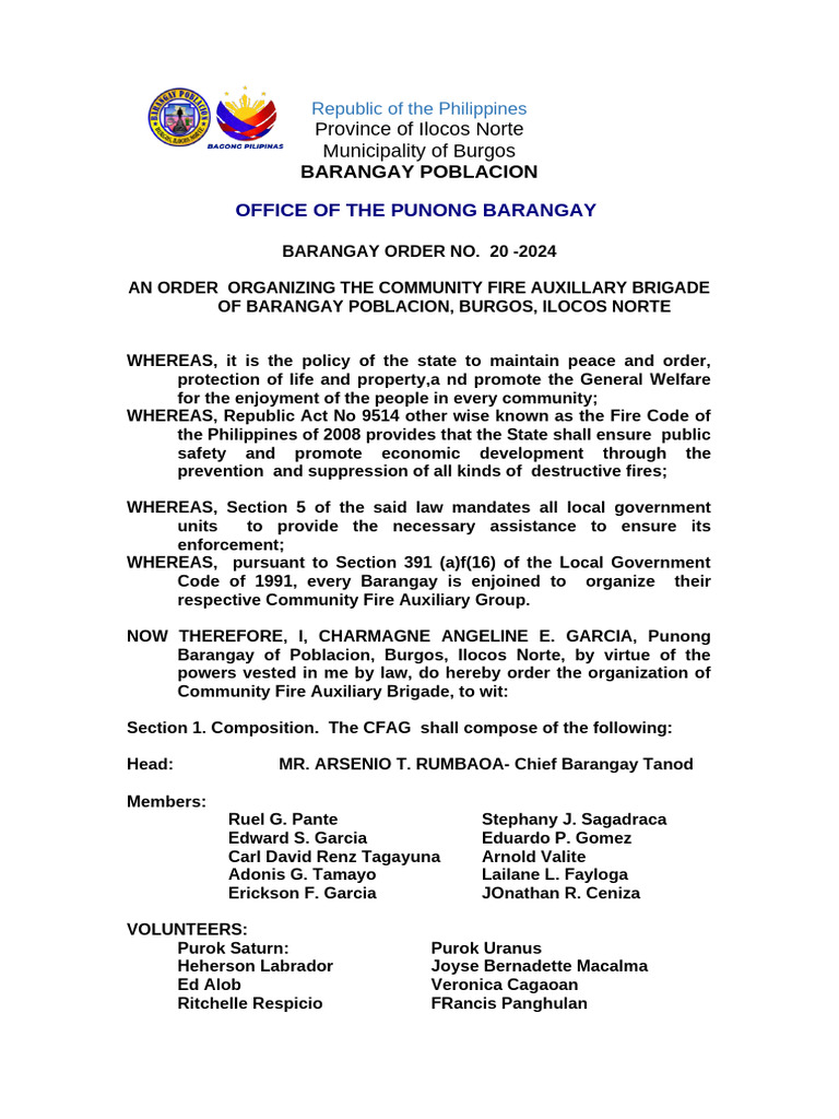 Community Fire Auxiliary Brigade Order | PDF | Planetary Science ...