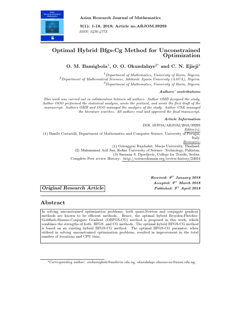 Optimal Hybrid BFGS-CG Method Explained | PDF | Mathematical ...
