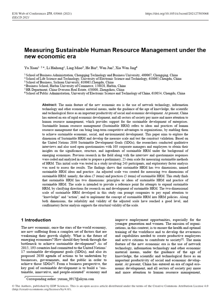 Measuring Sustainable Human Resource Management Un | PDF ...