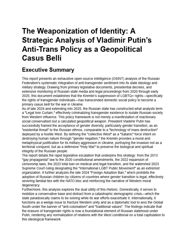 Putin's Anti-Trans Policy and War Justification | PDF | Vladimir Putin ...
