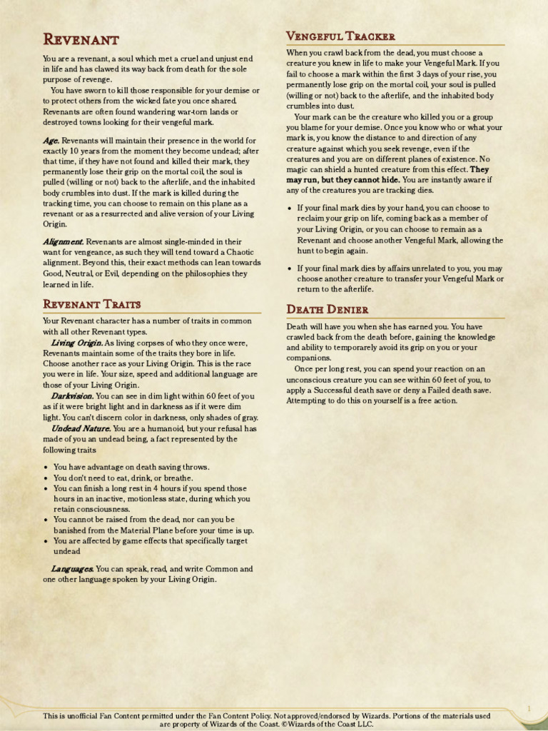 Revenant Character Guide for RPGs | PDF | Death
