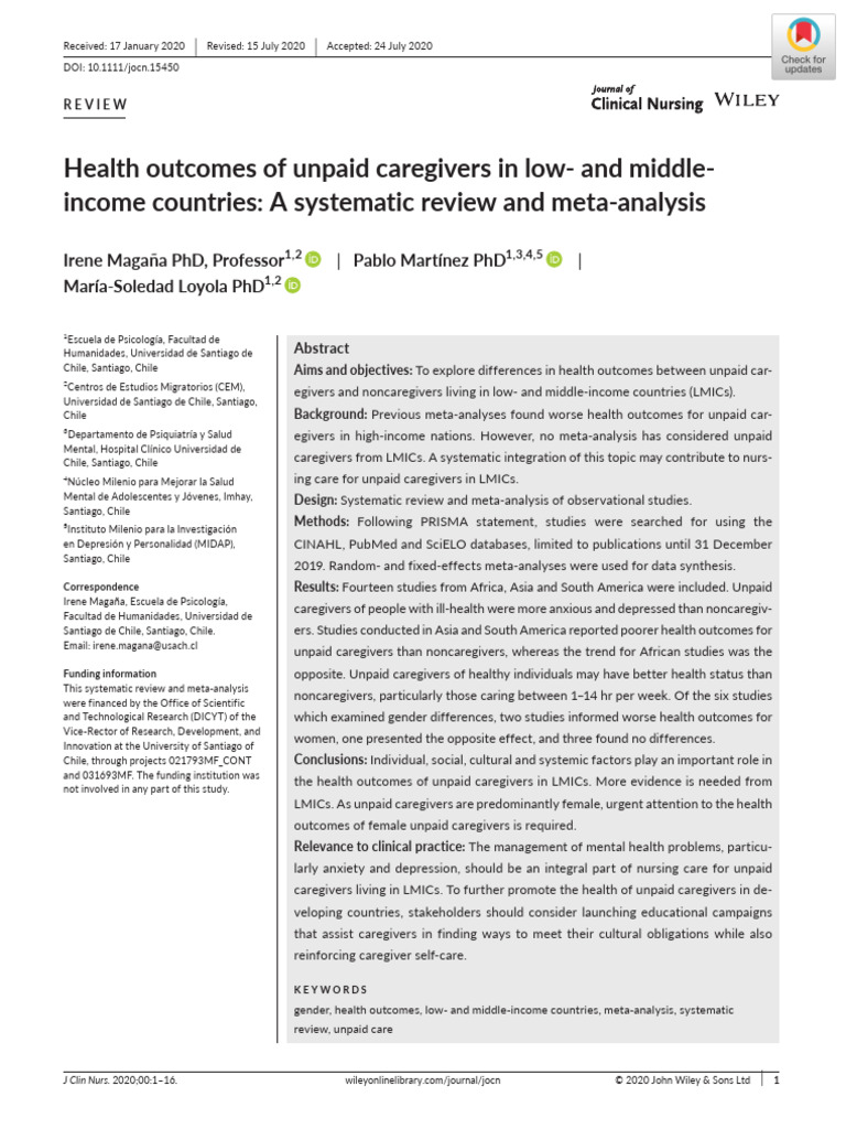 Health outcomes of unpaid caregivers in low- and middle income ...