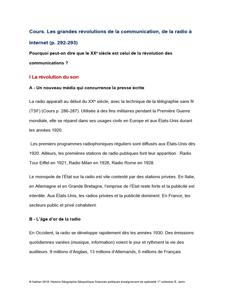 Révolutions des communications au XXe siècle | PDF | Radiodiffusion ...