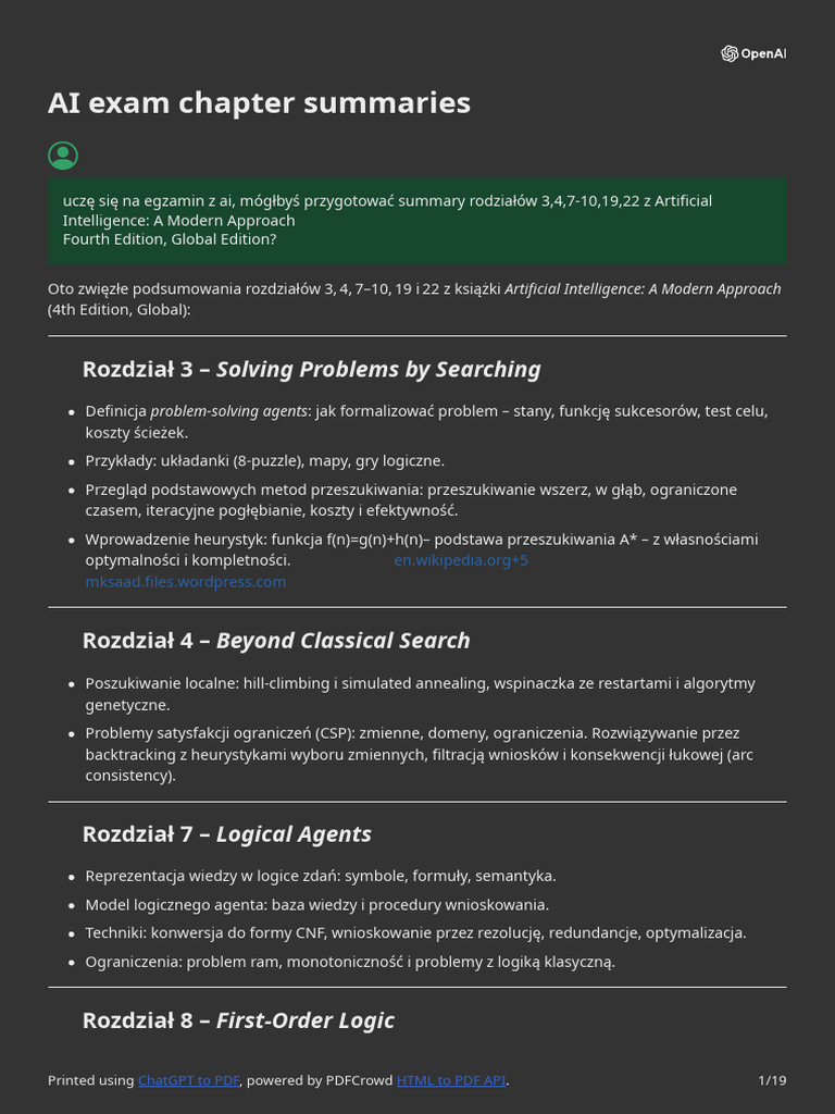 AI Exam Chapter Summaries | PDF