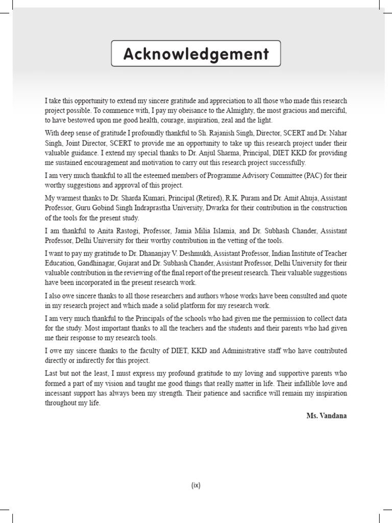Acknowledgements for Research Project | PDF