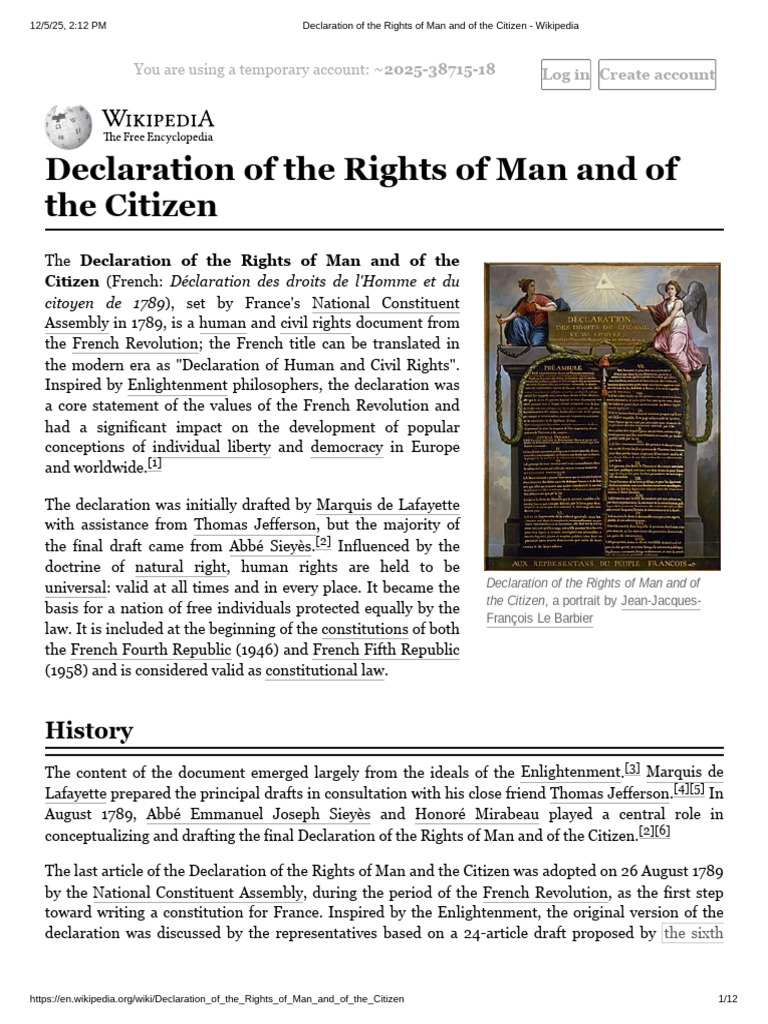 Declaration of The Rights of Man and of The Citizen - Wikipedia | PDF ...