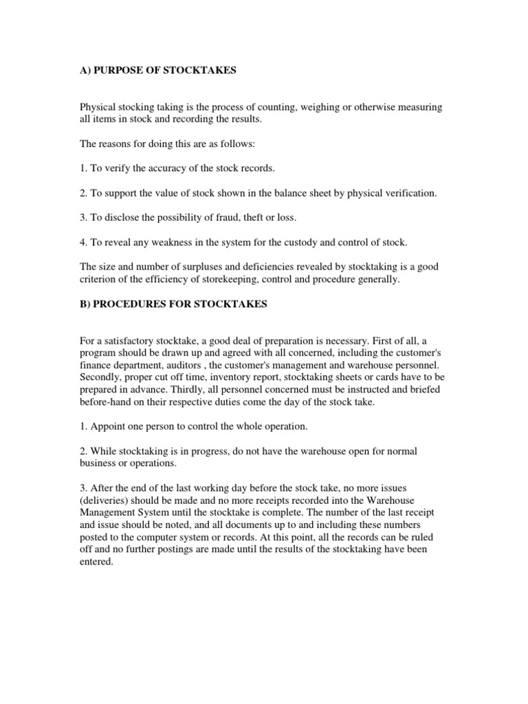 Stock Taking | PDF | Warehouse | Business