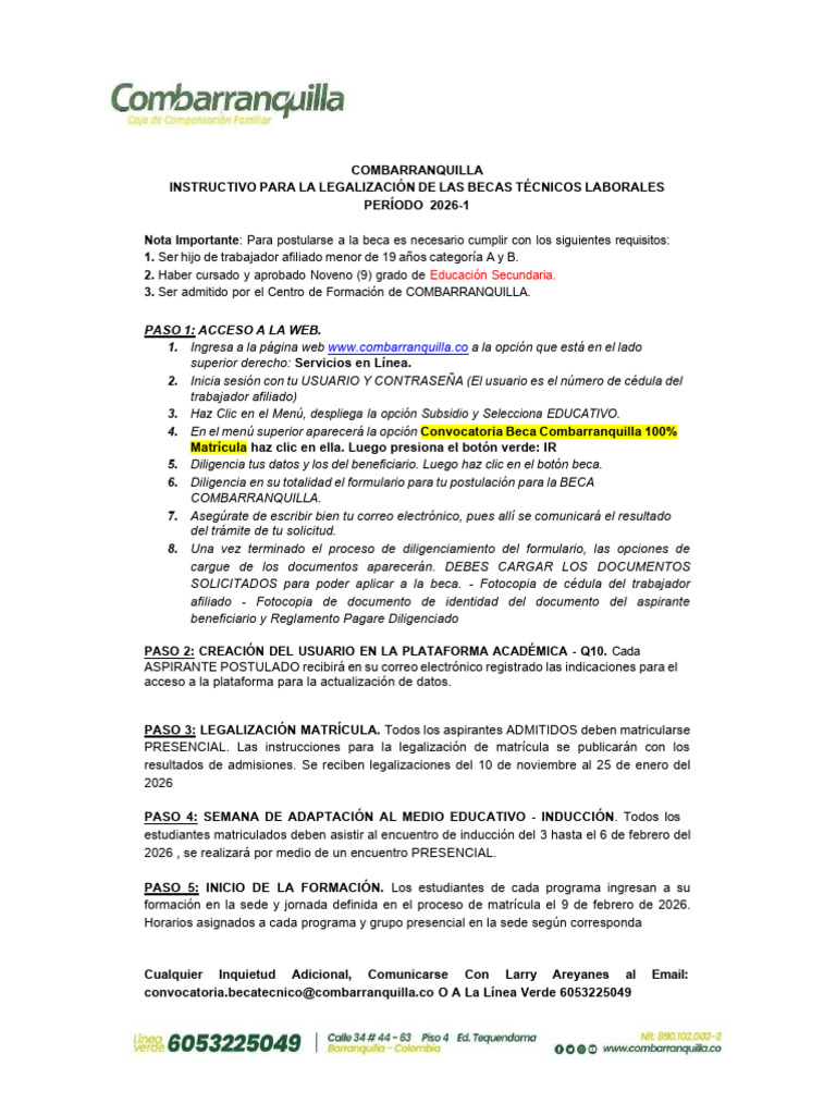 Instructivo Beca Combarranquilla | PDF