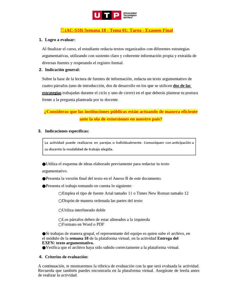? (AC-S18) Semana 18 - Tema 01 Tarea - Examen Final (terminado) - REDACCION 1_ | PDF
