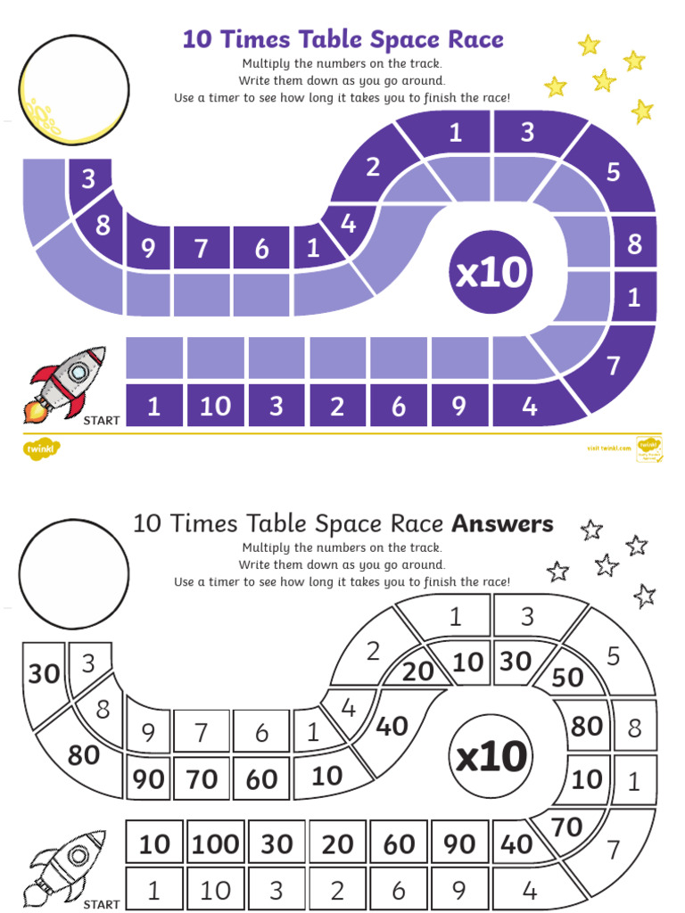 10 Times Table Space Race Game | PDF