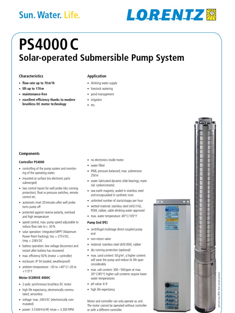 Lorentz PS4000 | PDF | Electric Motor | Pump