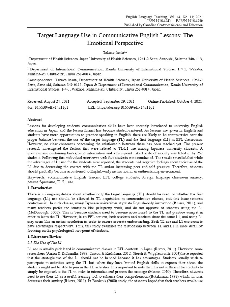 Target Language Use in Communicative English Lesso | PDF | English As A ...
