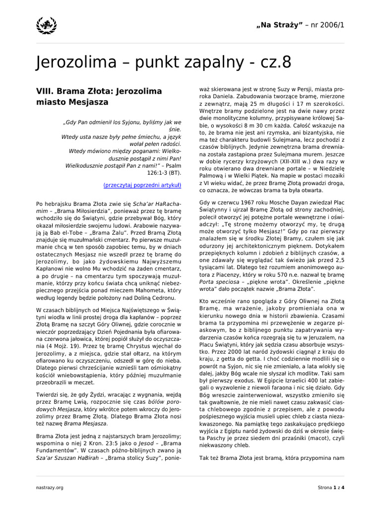 Jerozolima - Punkt Zapalny - Cz.8 - Na Strazy 2006-1 | PDF
