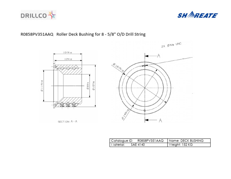 R0858PV351AAQ Roller Deck Bushing For 8 - 58 OD Drill String | PDF