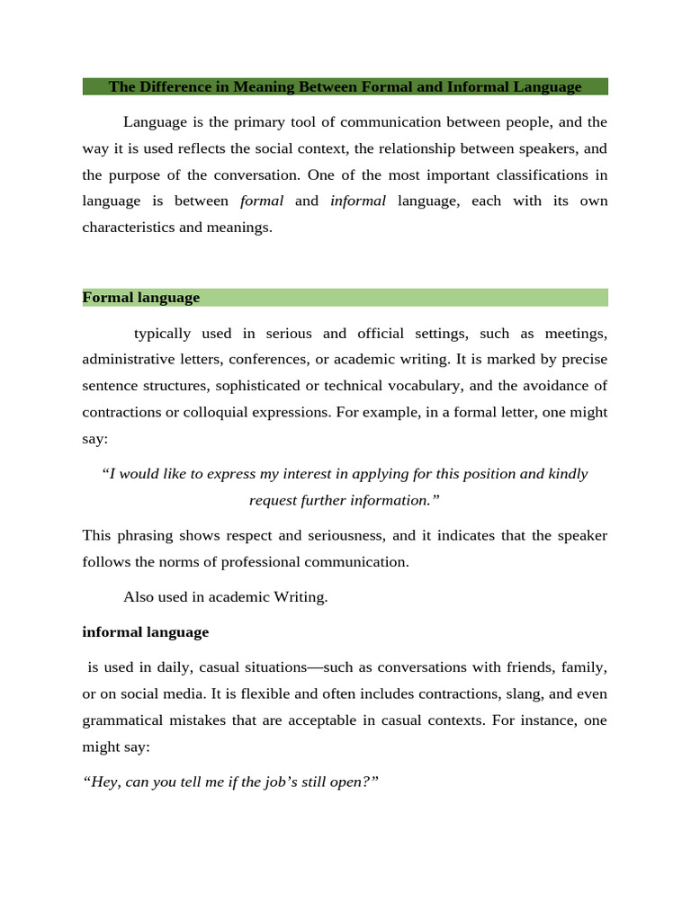 Formal vs Informal Language Explained | PDF | Communication | Conversation