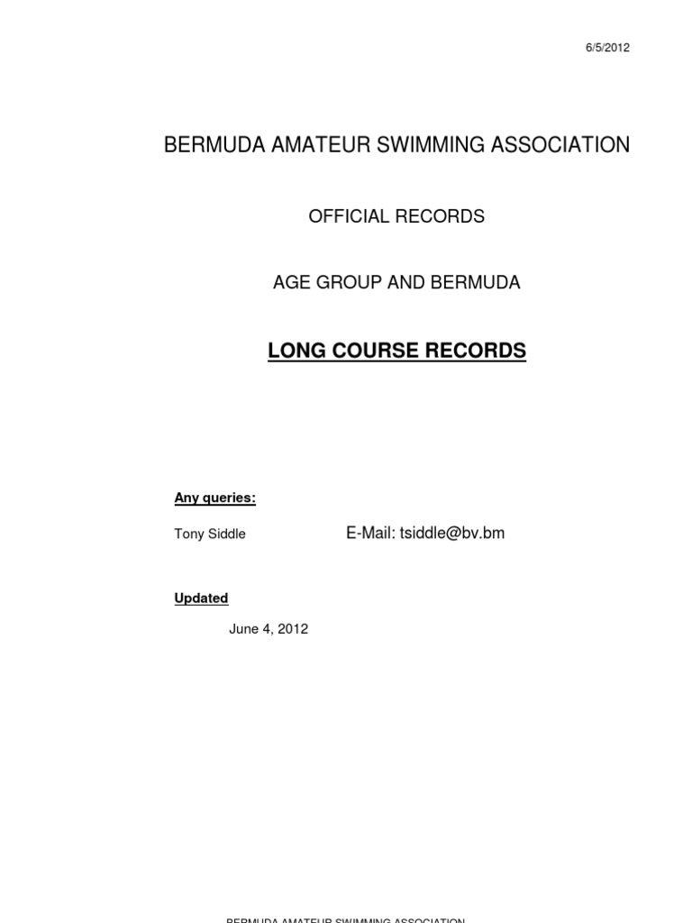 Bermuda Swimming Records: Ashley Smatt | PDF | Swimming (Sport) | Swimming