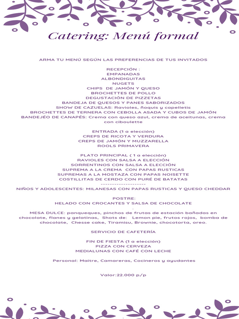 Menu Formal Claps | PDF | Alimentos | Cocina