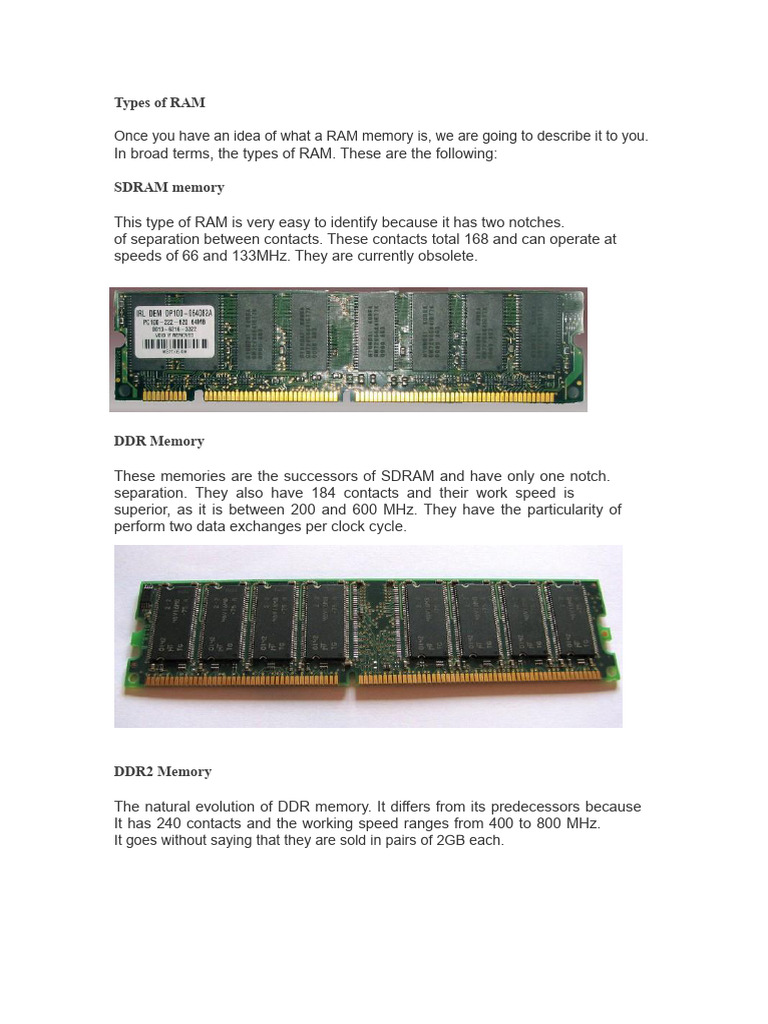 Types of RAM Memory | PDF | Electronics | Computer Data
