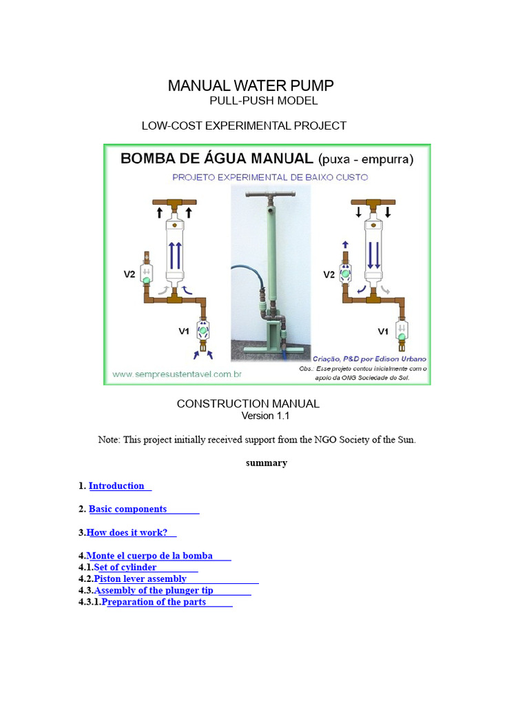Construction of Manual Water Pump | PDF | Pump | Pipe (Fluid Conveyance)
