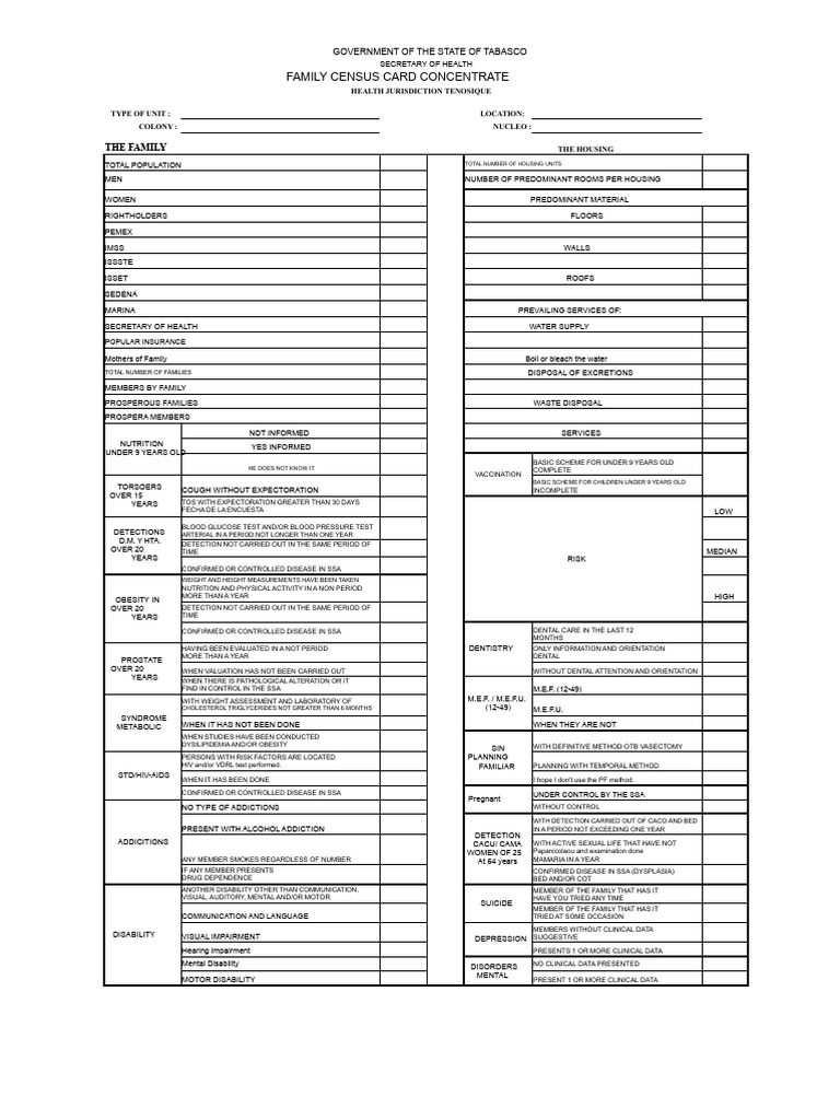 Census card concentrated 2016 | PDF | Obesity | Diseases And Disorders