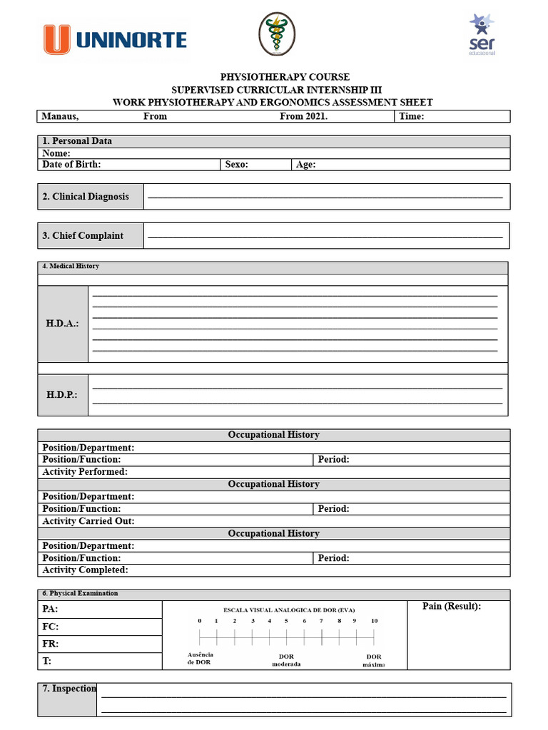 Evaluation Form - Ergonomics 2021 | PDF | Physical Therapy | Physical Examination