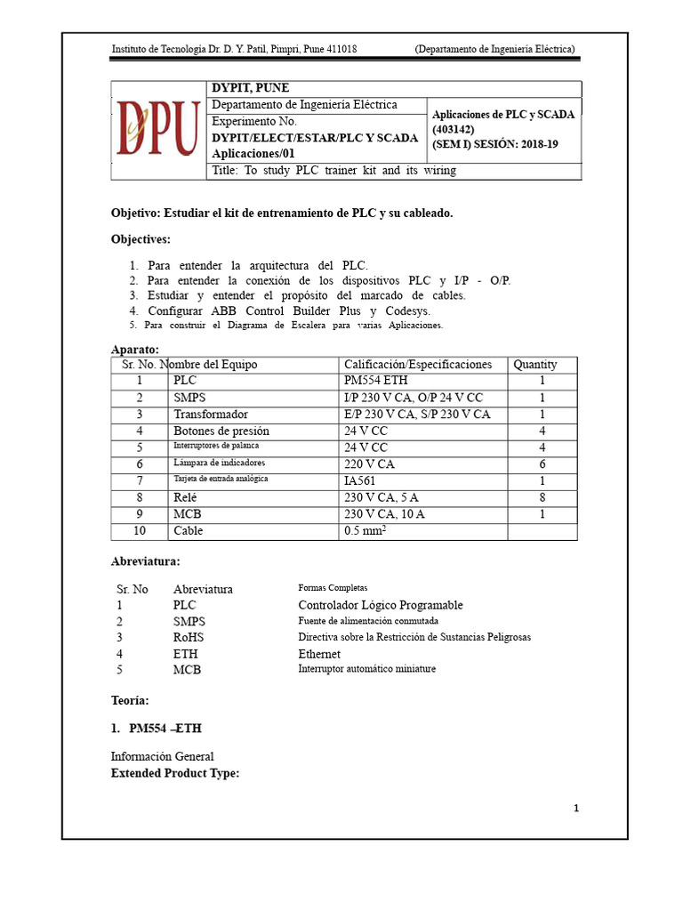 Experimento No. 1 - Estudiar el Kit de Entrenamiento PLC.pdf | PDF ...