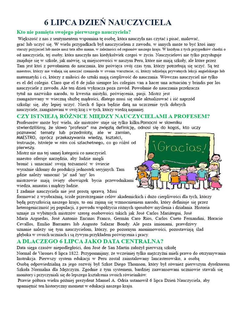 6 Lipca Dzień Nauczyciela | PDF