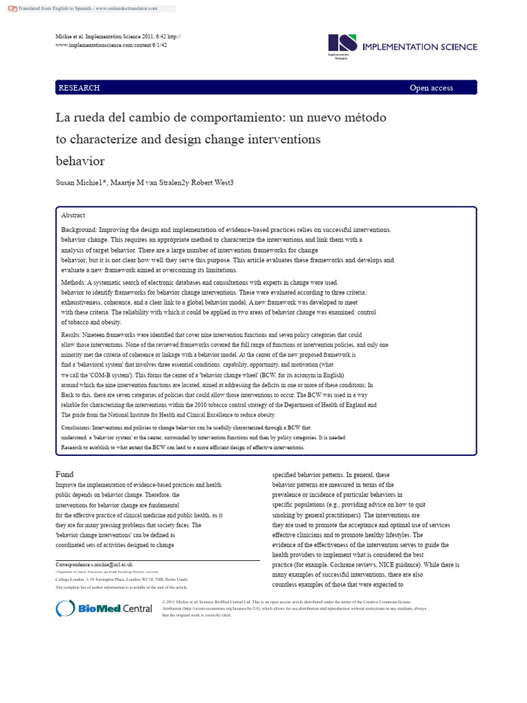 The behaviour change wheel - A new method for characterising and ...