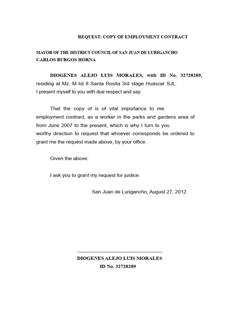 Request for Employment Contract Copy | PDF