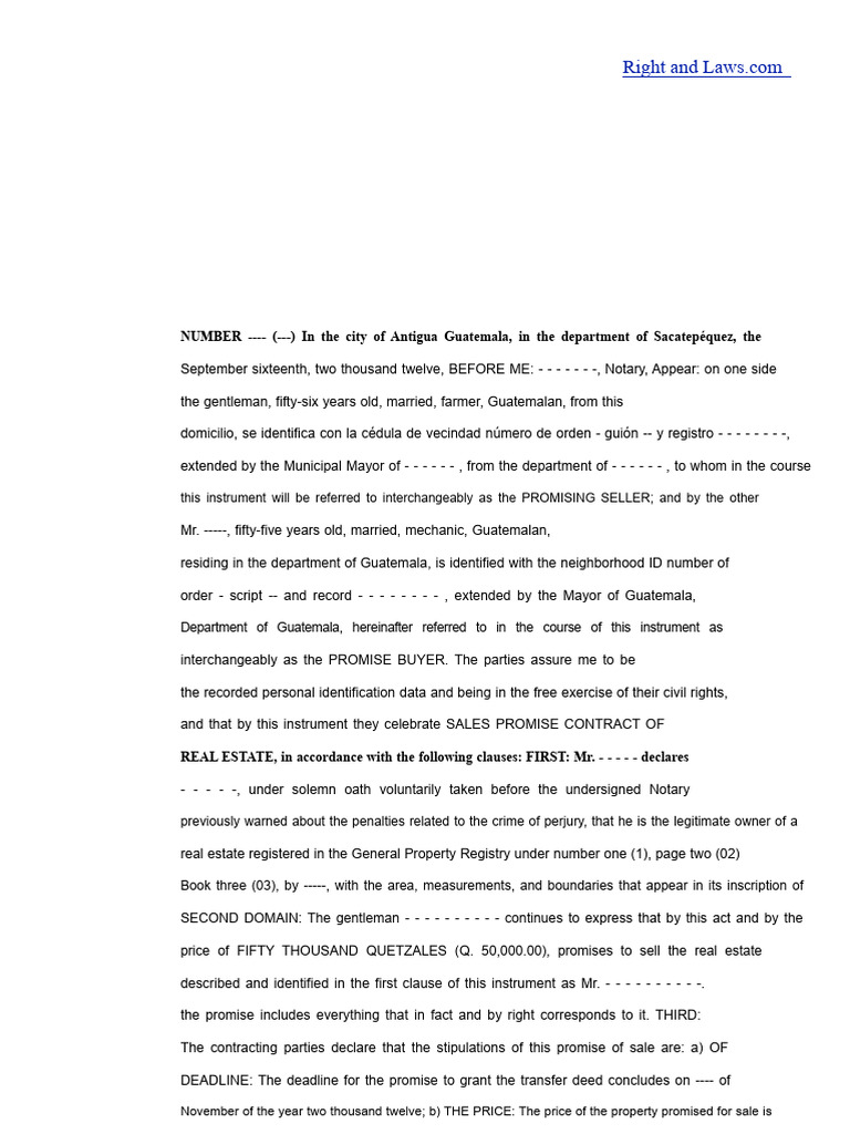 Real Estate Sales Promise Contract | PDF | Conveyancing | Deed