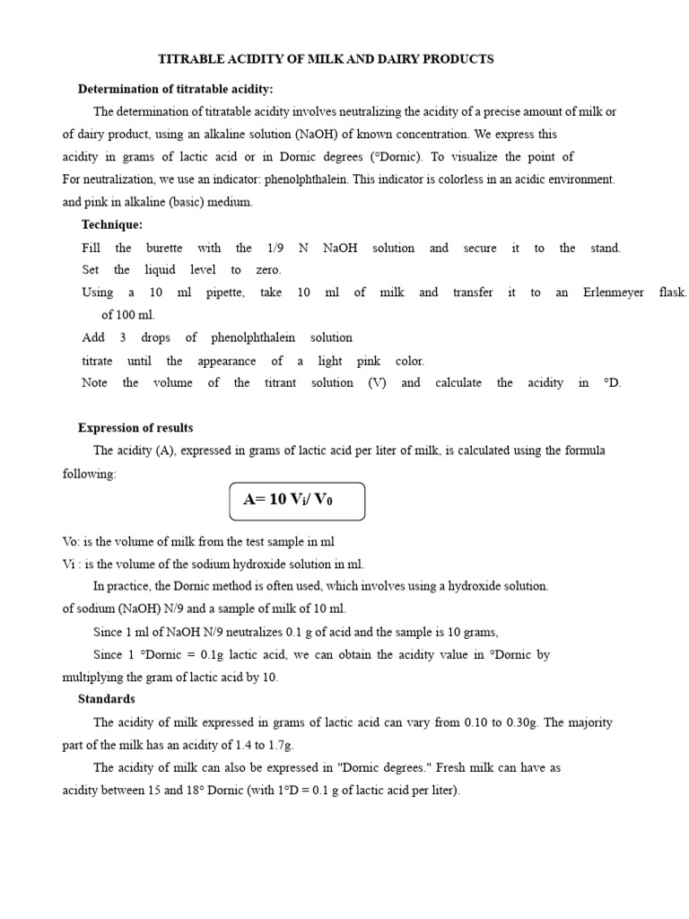 TITRABLE ACIDITY OF MILK AND DAIRY PRODUCTS | PDF | Sodium Hydroxide ...